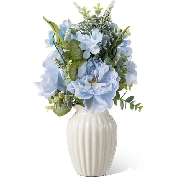 GLITZHOME 18"h Peony & Hydrangea With Ceramic Vase Centerpiece - Blue