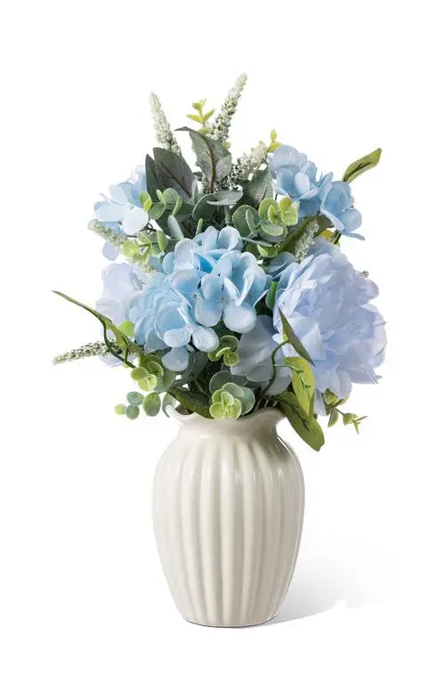 GLITZHOME 18"h Peony & Hydrangea With Ceramic Vase Centerpiece