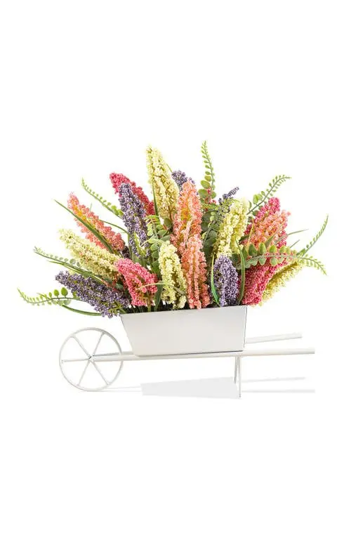 GLITZHOME Spring Colors Mixed Heather Floral Cart Centerpiece - Purple
