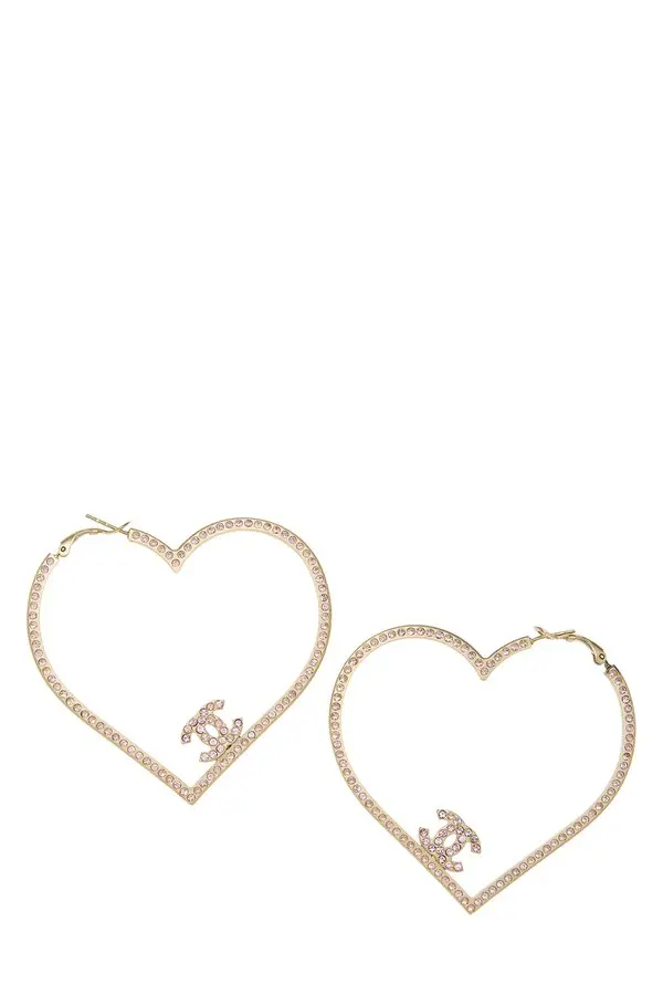 Chanel Crystal 'cc' Heart Hoop Earrings - Pink