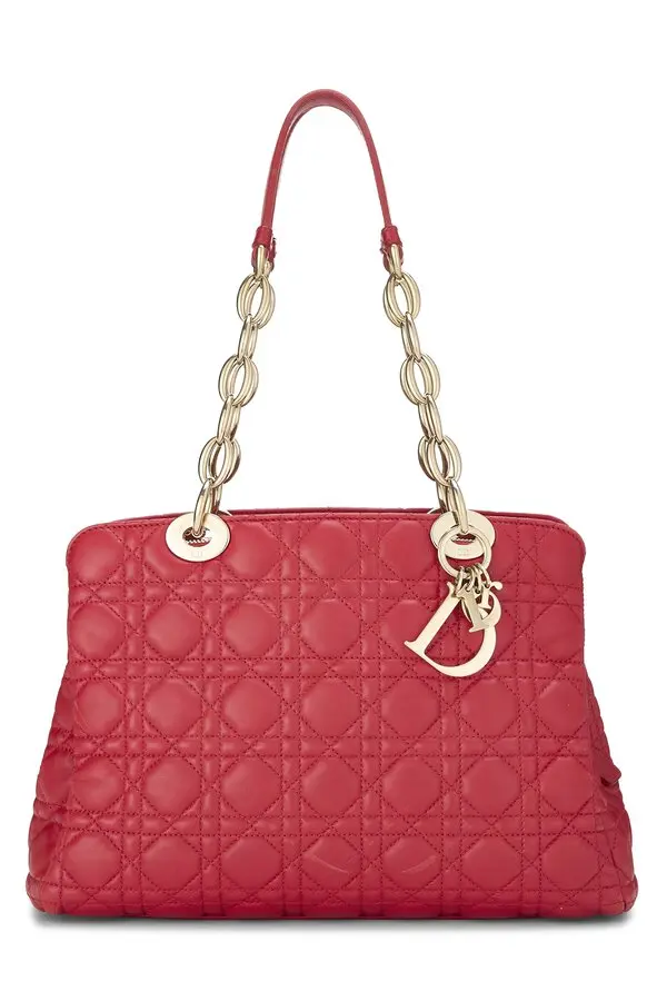 Dior Cannage Quilted Cannage Soft Tote - Red