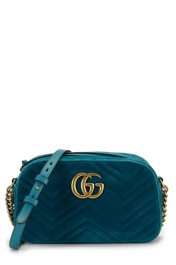 Gucci Velvet Gg Marmont Shoulder Bag - Blue