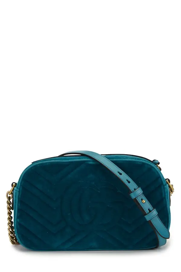 Gucci Velvet Gg Marmont Shoulder Bag - Blue