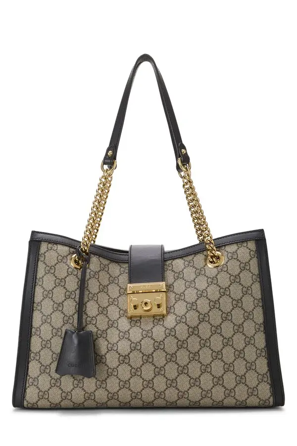Gucci Original Gg Supreme Canvas Padlock Tote - Black