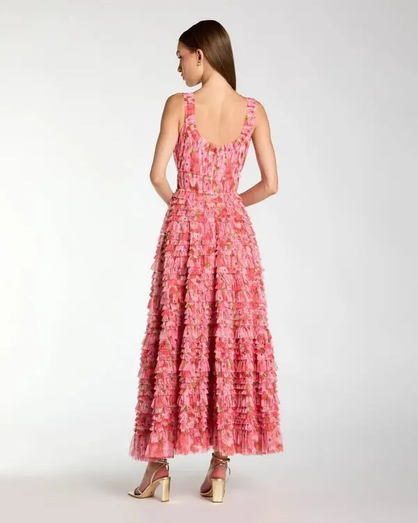 Mac Duggal Floral Printed Ruffle Maxi Dress