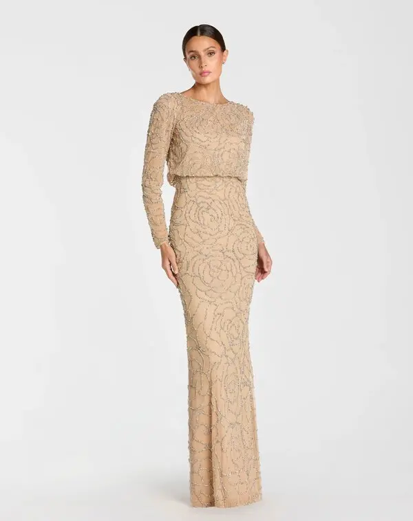 Mac Duggal Beaded Blouson Gown - Neutral