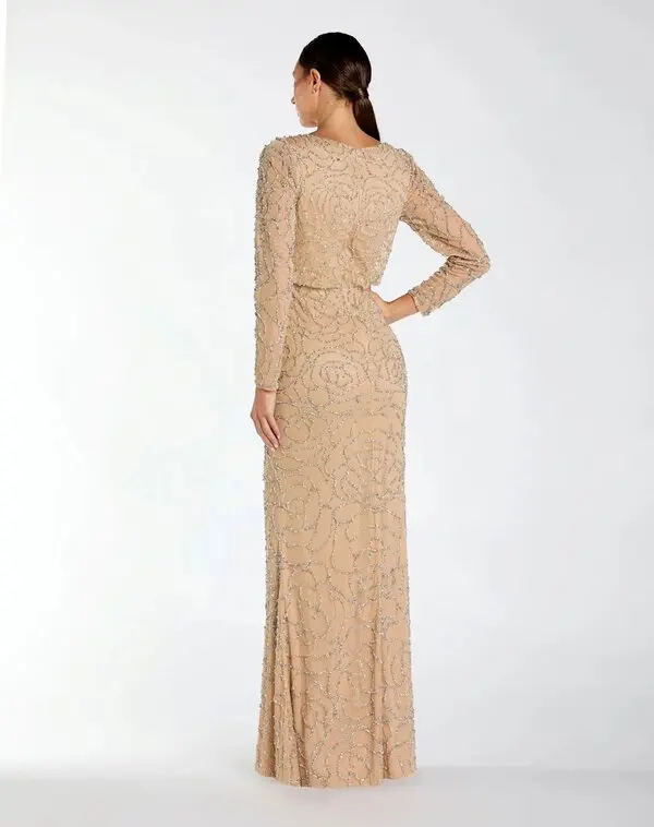 Mac Duggal Beaded Blouson Gown - Neutral