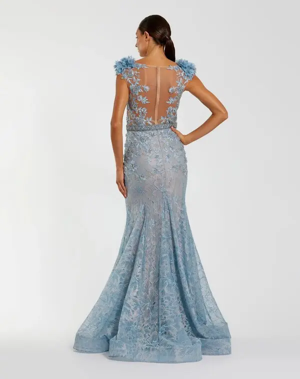 MAC DUGGAL COLLECTION Embellished Lace Illusion Neck Gown With 3d Flowers