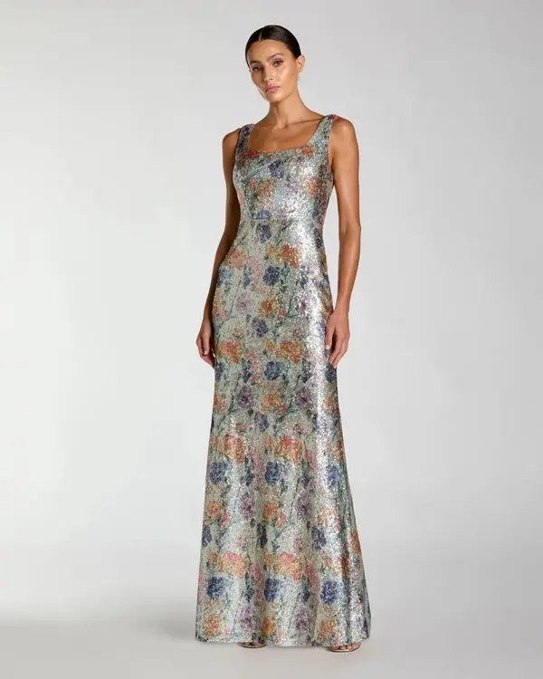 Mac Duggal Sleeveless Floral Sequin Gown