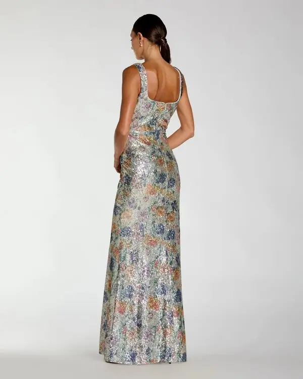 Mac Duggal Sleeveless Floral Sequin Gown