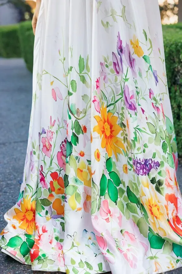 Mac Duggal Floral Print Strapless A-line Gown With Pockets