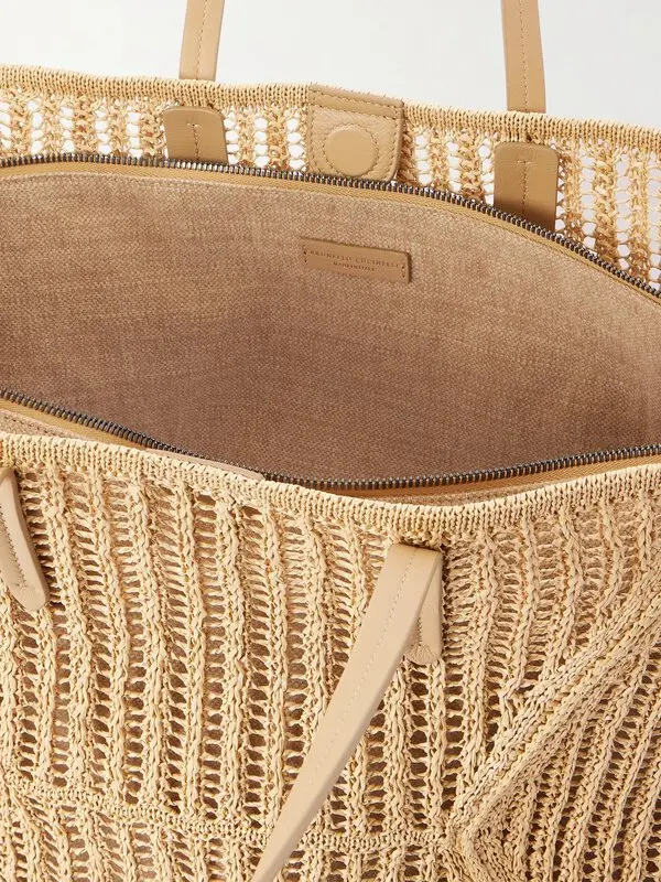Brunello Cucinelli Leather-trimmed Woven Tote - Neutrals