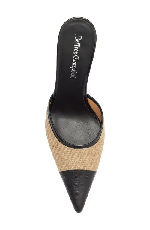 Jeffrey Campbell Pointed Toe Mule - Tan Jute Black Ostrich