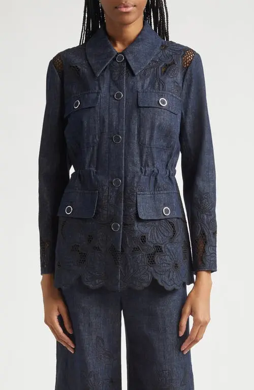 Veronica Beard Kiki Embroidered Chambray Jacket