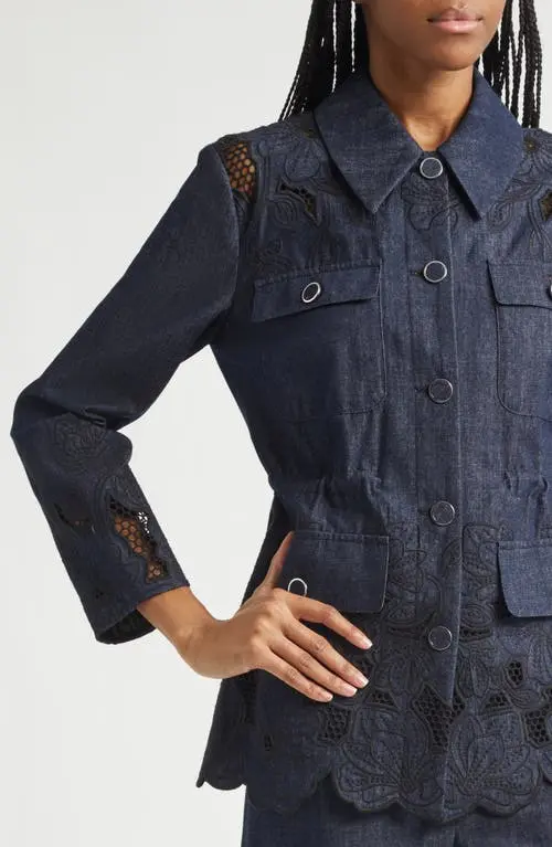 Veronica Beard Kiki Embroidered Chambray Jacket