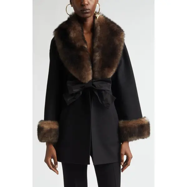 Valentino Garavani Compact Wool & Cashmere Coat With Shearling Trim