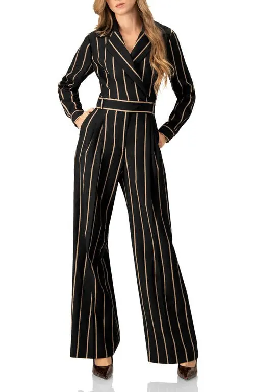 IVONNE Striped Jumpsuit With Side Pockets - Black