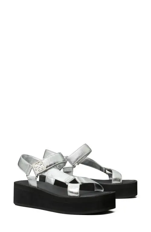 Tory Burch Mellow Platform Sandal - Silver/perfect Black