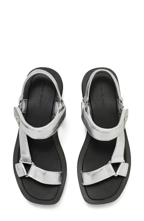 Tory Burch Mellow Platform Sandal - Silver/perfect Black