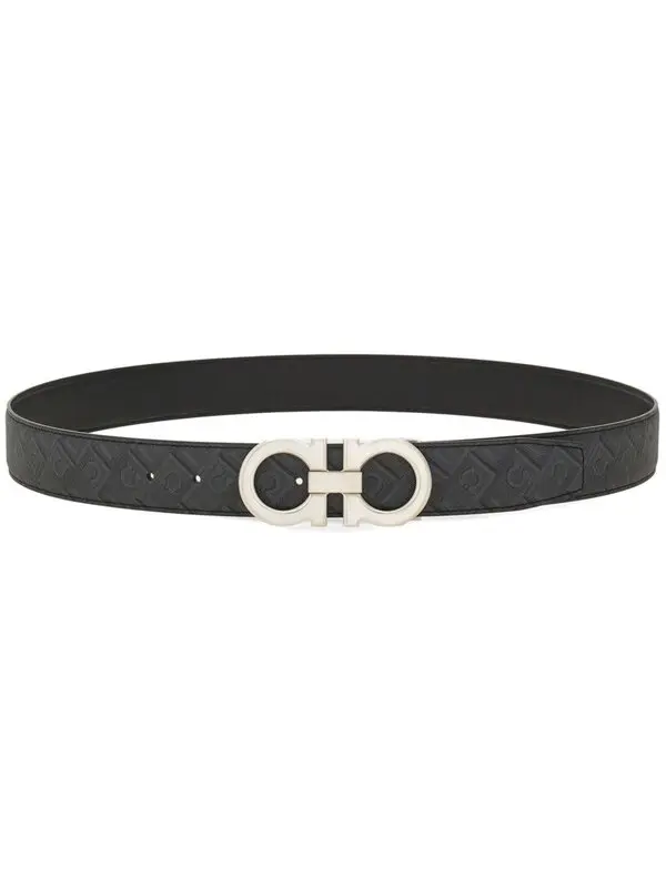 FERRAGAMO Gancini Leather Belt - Grey