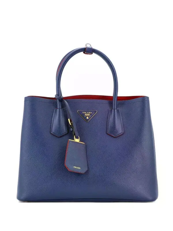 Prada Cuir Double Saffiano Leather Medium Tote Bag - Blue