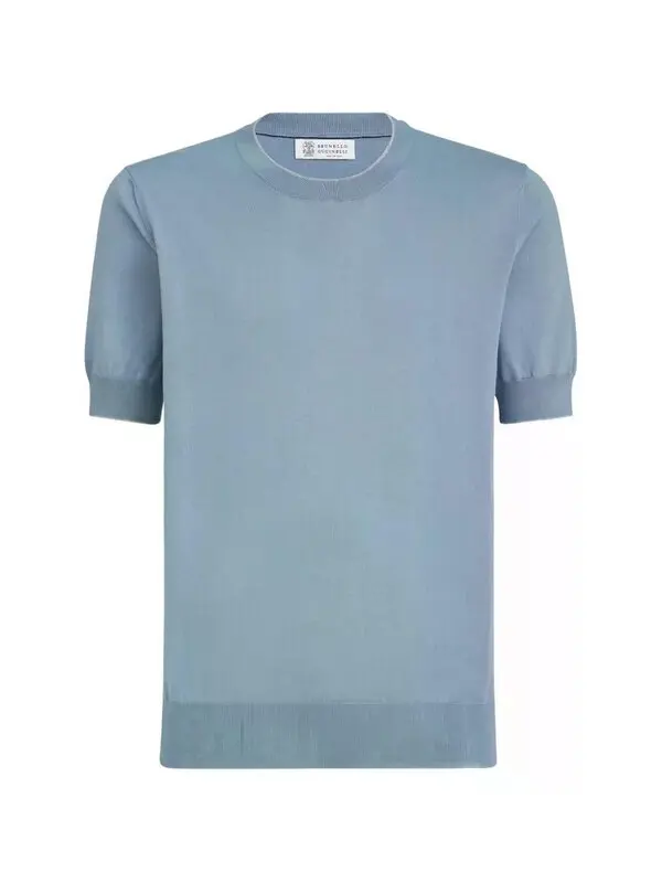 Brunello Cucinelli Cotton Lightweight Knit T-shirt With Contrast Details - Grey