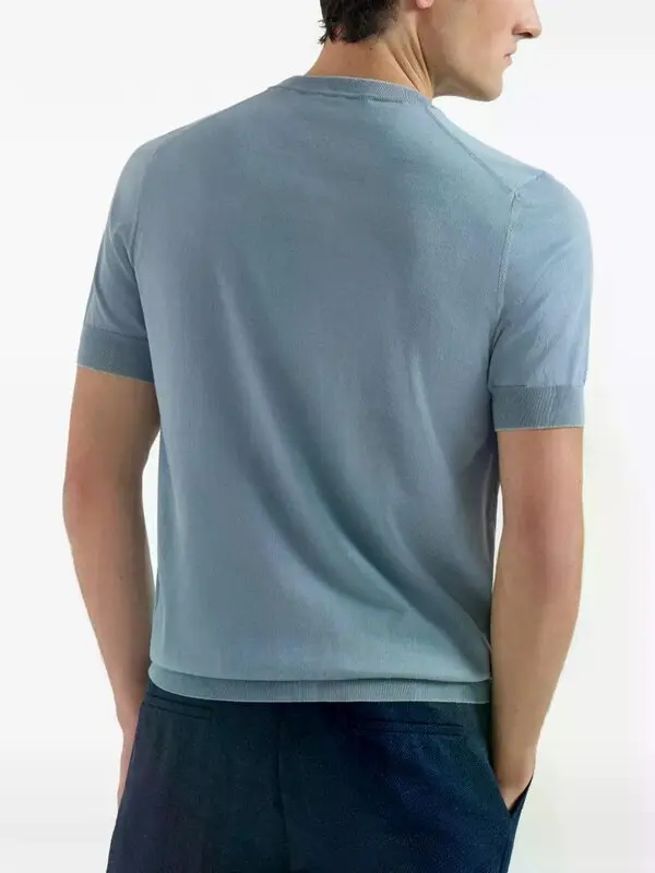 Brunello Cucinelli Cotton Lightweight Knit T-shirt With Contrast Details - Grey