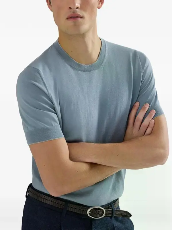 Brunello Cucinelli Cotton Lightweight Knit T-shirt With Contrast Details - Grey