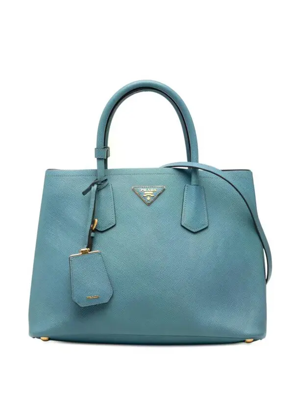 Prada Medium Saffiano Cuir Double Satchel - Blue