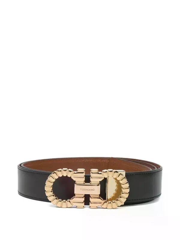 FERRAGAMO Logo-plaque Leather Belt - Black