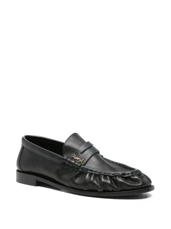 Saint Laurent Logo-plaque Gathered Loafers - Black