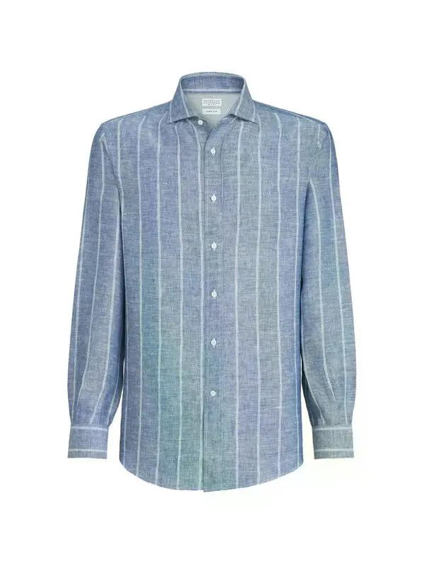 Brunello Cucinelli Striped Spread-collar Shirt