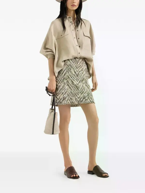 Brunello Cucinelli Mini Chevron Embellished Skirt
