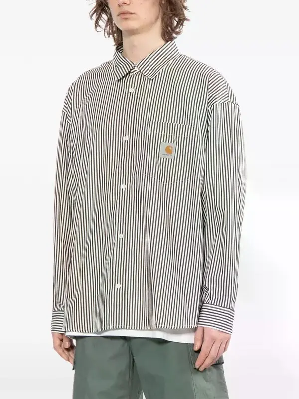 Carhartt Work In Progress L/s Daldry Striped-pattern Chest-pocket Shirt - Black