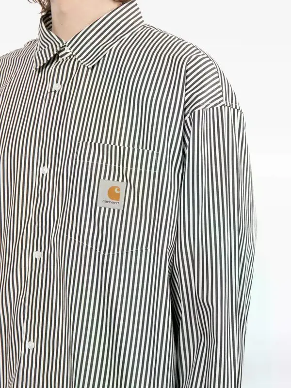 Carhartt Work In Progress L/s Daldry Striped-pattern Chest-pocket Shirt - Black
