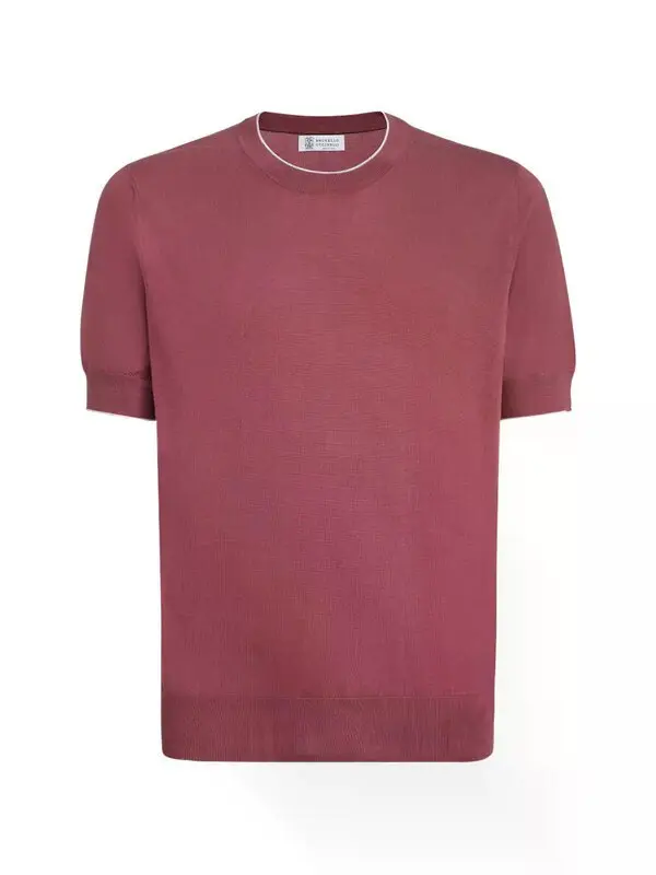 Brunello Cucinelli Cotton Lightweight Knit T-shirt With Contrast Details - Red