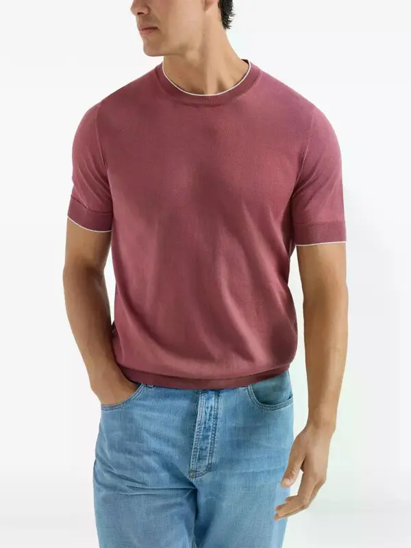 Brunello Cucinelli Cotton Lightweight Knit T-shirt With Contrast Details - Red