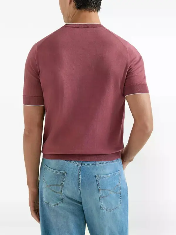 Brunello Cucinelli Cotton Lightweight Knit T-shirt With Contrast Details - Red