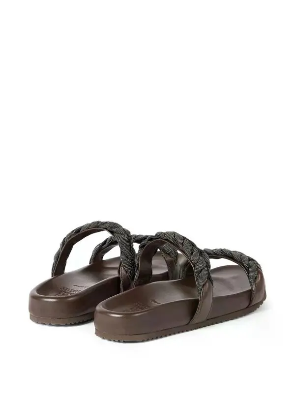 Brunello Cucinelli Braided Leather Sandals With Monili Embellishment - Brown