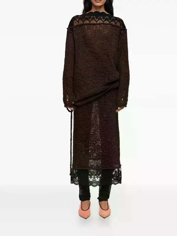 Bimba Y Lola Lace-trim Knit Midi Skirt - Brown