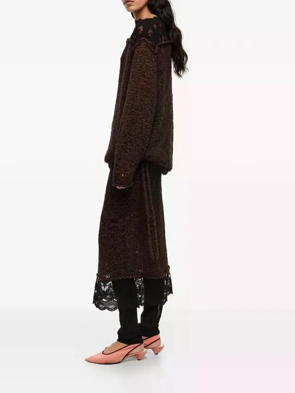 Bimba Y Lola Lace-trim Knit Midi Skirt - Brown