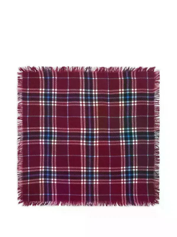 Eric Bompard Tartan Fringed Scarf - Red
