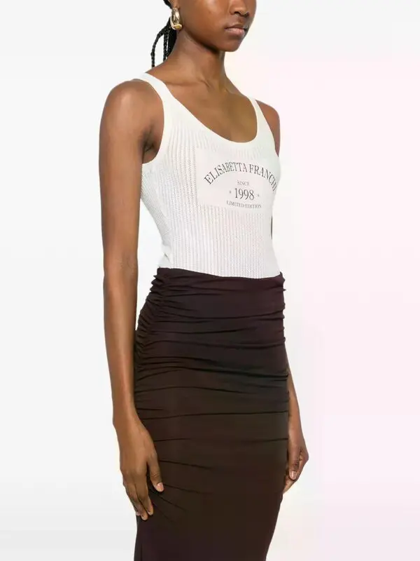 Elisabetta Franchi Ribbed Knit Bodysuit With Logo Print - White