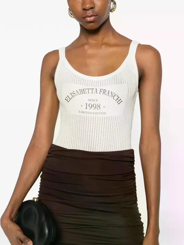 Elisabetta Franchi Ribbed Knit Bodysuit With Logo Print - White