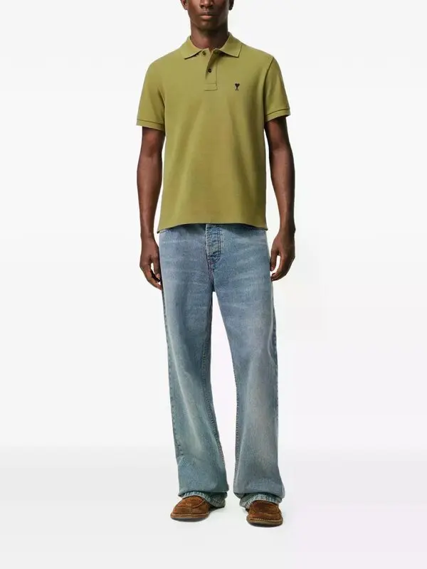 AMI Paris Cotton Short Sleeves De Coeur Polo Shirt - Green