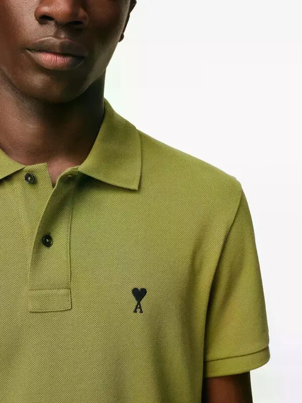 AMI Paris Cotton Short Sleeves De Coeur Polo Shirt - Green