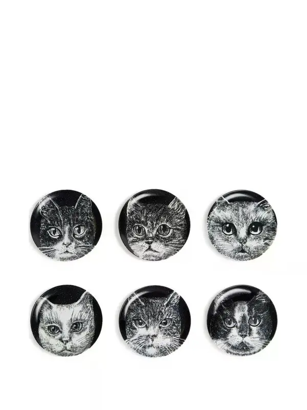 FORNASETTI Gatti Cat-print Plates - Black