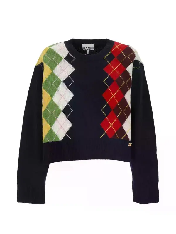 GANNI Argyle Knit Sweater - Blue