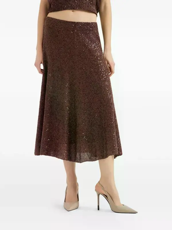 Brunello Cucinelli Elastic-waistband Midi Skirt - Brown