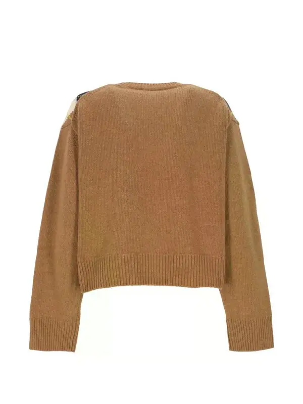 GANNI Argyle-knit Crew-neck Sweater - Brown